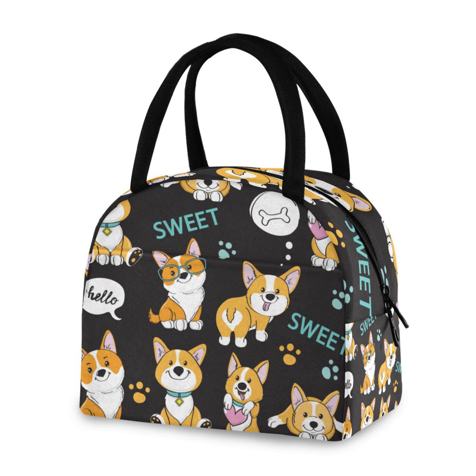 Cute Corgi Dog Lunch Bag for Women Men Reusable Insulated Lunch Tote Bag for Office Work School Picnic Hiking