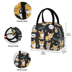 Cute Corgi Dog Lunch Bag for Women Men Reusable Insulated Lunch Tote Bag for Office Work School Picnic Hiking