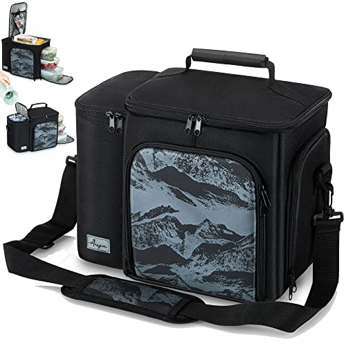 AUSPRN Lunch Box for Men heavy duty, Large Insulated Lunch Bag for Men Women Adults, Reusable Mens Lunch Box Cooler for Work Driver Picnic Camping, Black