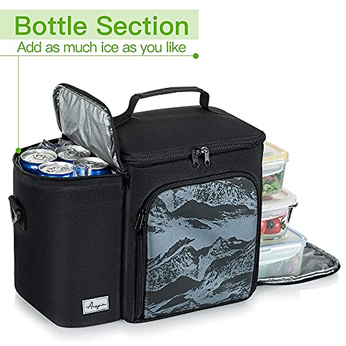 AUSPRN Lunch Box for Men heavy duty, Large Insulated Lunch Bag for Men Women Adults, Reusable Mens Lunch Box Cooler for Work Driver Picnic Camping, Black