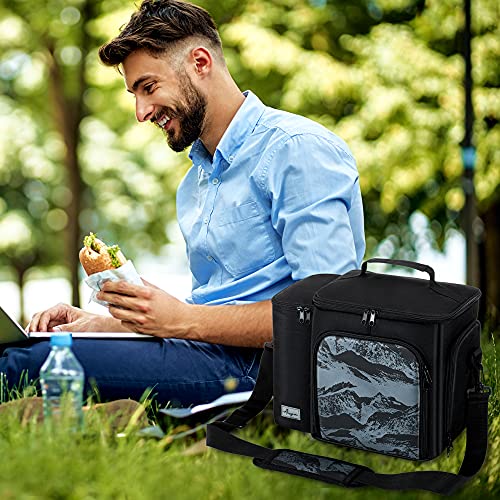 AUSPRN Lunch Box for Men heavy duty, Large Insulated Lunch Bag for Men Women Adults, Reusable Mens Lunch Box Cooler for Work Driver Picnic Camping, Black