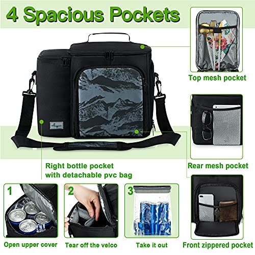 AUSPRN Lunch Box for Men heavy duty, Large Insulated Lunch Bag for Men Women Adults, Reusable Mens Lunch Box Cooler for Work Driver Picnic Camping, Black