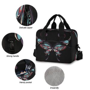 Oarencol Vintage Butterfly Art Insulated Lunch Tote Bag Reusable Cooler Lunch Box with Shoulder Strap for Work Picnic School Beach