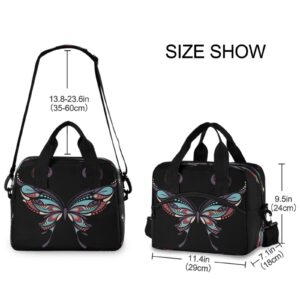 Oarencol Vintage Butterfly Art Insulated Lunch Tote Bag Reusable Cooler Lunch Box with Shoulder Strap for Work Picnic School Beach