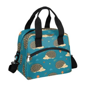 cute hedgehogs lunch bag tote bag leakproof cooler bag hedgehogs animal lunch box with front pocket water-resistant thermal lunch bags with shoulder strap for picnic/hiking/beach/work