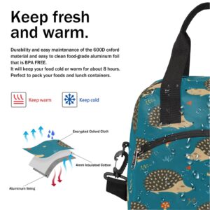 Cute Hedgehogs Lunch Bag Tote Bag Leakproof Cooler Bag Hedgehogs Animal Lunch Box with Front Pocket Water-resistant Thermal Lunch Bags with Shoulder Strap for Picnic/Hiking/Beach/Work