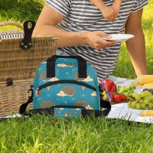 Cute Hedgehogs Lunch Bag Tote Bag Leakproof Cooler Bag Hedgehogs Animal Lunch Box with Front Pocket Water-resistant Thermal Lunch Bags with Shoulder Strap for Picnic/Hiking/Beach/Work