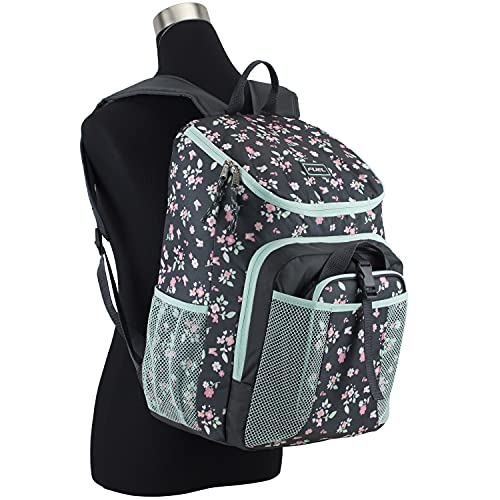 FUEL Top Loader Backpack with Lunch Box Combo – 18” Two Compartment Water Resistant Durable Adjustable Straps with Side Water Bottle Pockets 2 in 1 Set – Sweet Flowers