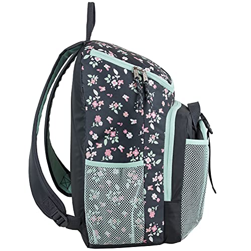 FUEL Top Loader Backpack with Lunch Box Combo – 18” Two Compartment Water Resistant Durable Adjustable Straps with Side Water Bottle Pockets 2 in 1 Set – Sweet Flowers