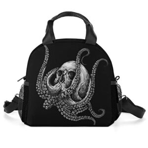 octopus skull lunch bag, lunch box portable insulated lunch tote bag, thermal cooler bag for women work outdoor