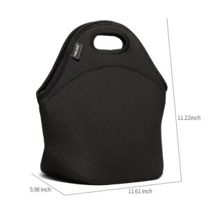 Black 4mm Neoprene Lunch Bags for Men Small Insulated Tote Bag With Zipper for Adults Women - FUNLAVIE