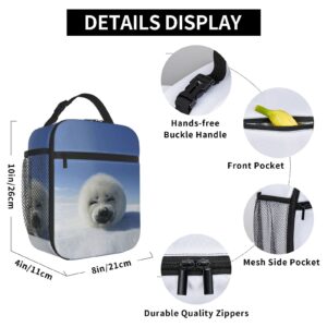 HIONHSW Smiling Harp Seal Insulated Lunch Box Removable Buckle Handle Strap Bag Lunch Container For Women, Men, Kid