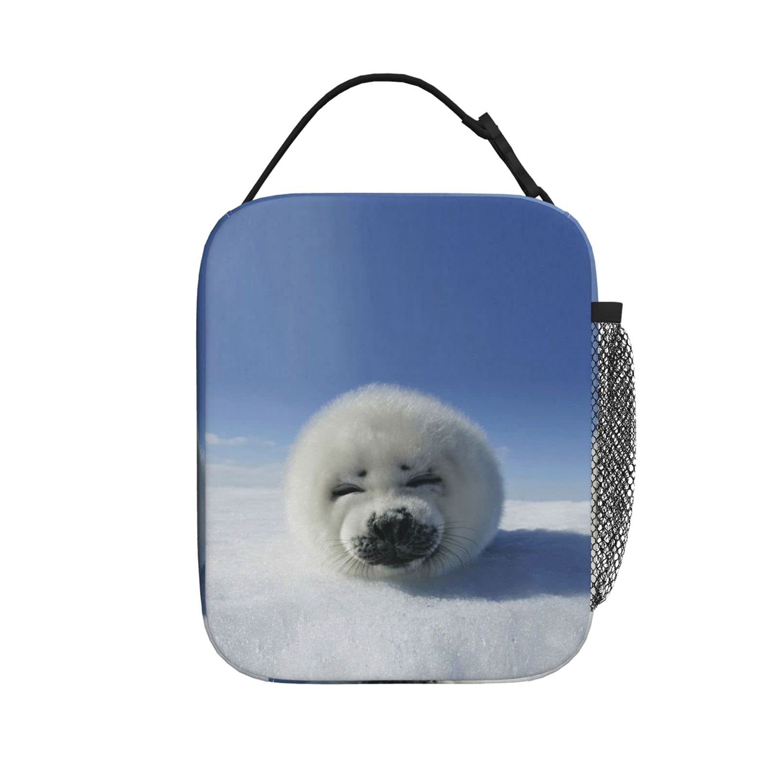 HIONHSW Smiling Harp Seal Insulated Lunch Box Removable Buckle Handle Strap Bag Lunch Container For Women, Men, Kid