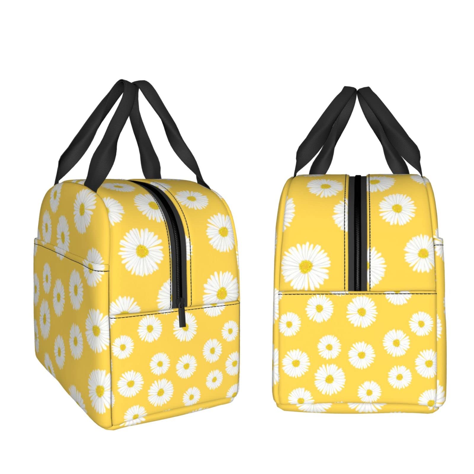 Yamegoun Daisy Lunch Bag Women Men Tote Lunch Box Insulated Cooler Reusable Containers with Strap and Pocket Work Beach Picnic