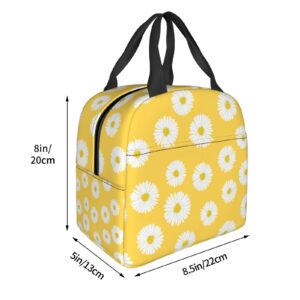 Yamegoun Daisy Lunch Bag Women Men Tote Lunch Box Insulated Cooler Reusable Containers with Strap and Pocket Work Beach Picnic