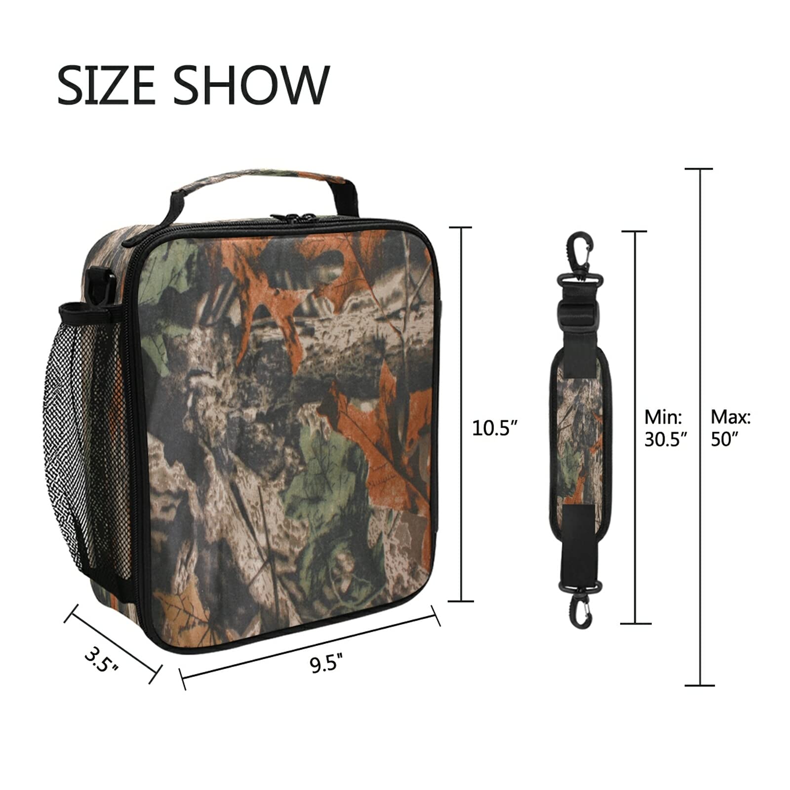 AUUXVA Boys Girls Lunch Bag Tree Leaves Camouflage Camo Insulated Lunchbox Leakproof Reusable Lunch Box with Shoulder Strap Women Men Thermal Cooler Tote Bags for School Work Picnic