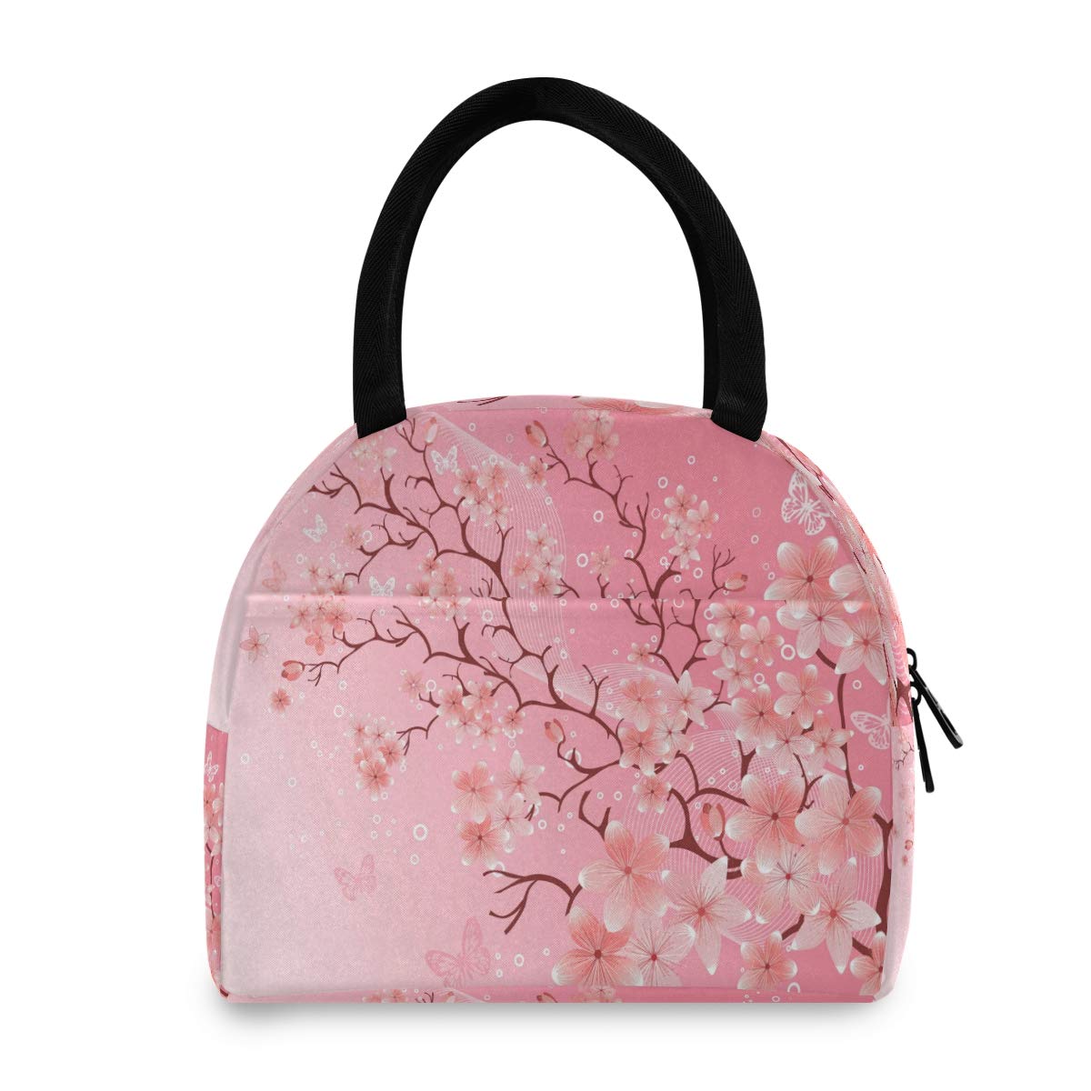 AUUXVA Cherry Blossom Japanese Lunch Bag for Women Cooler Insulated Reusable Tote Bag Portable Lunch Box Bag for Children Girl Adult Office Picnic