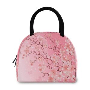 AUUXVA Cherry Blossom Japanese Lunch Bag for Women Cooler Insulated Reusable Tote Bag Portable Lunch Box Bag for Children Girl Adult Office Picnic