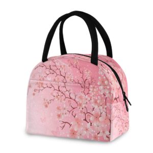 AUUXVA Cherry Blossom Japanese Lunch Bag for Women Cooler Insulated Reusable Tote Bag Portable Lunch Box Bag for Children Girl Adult Office Picnic