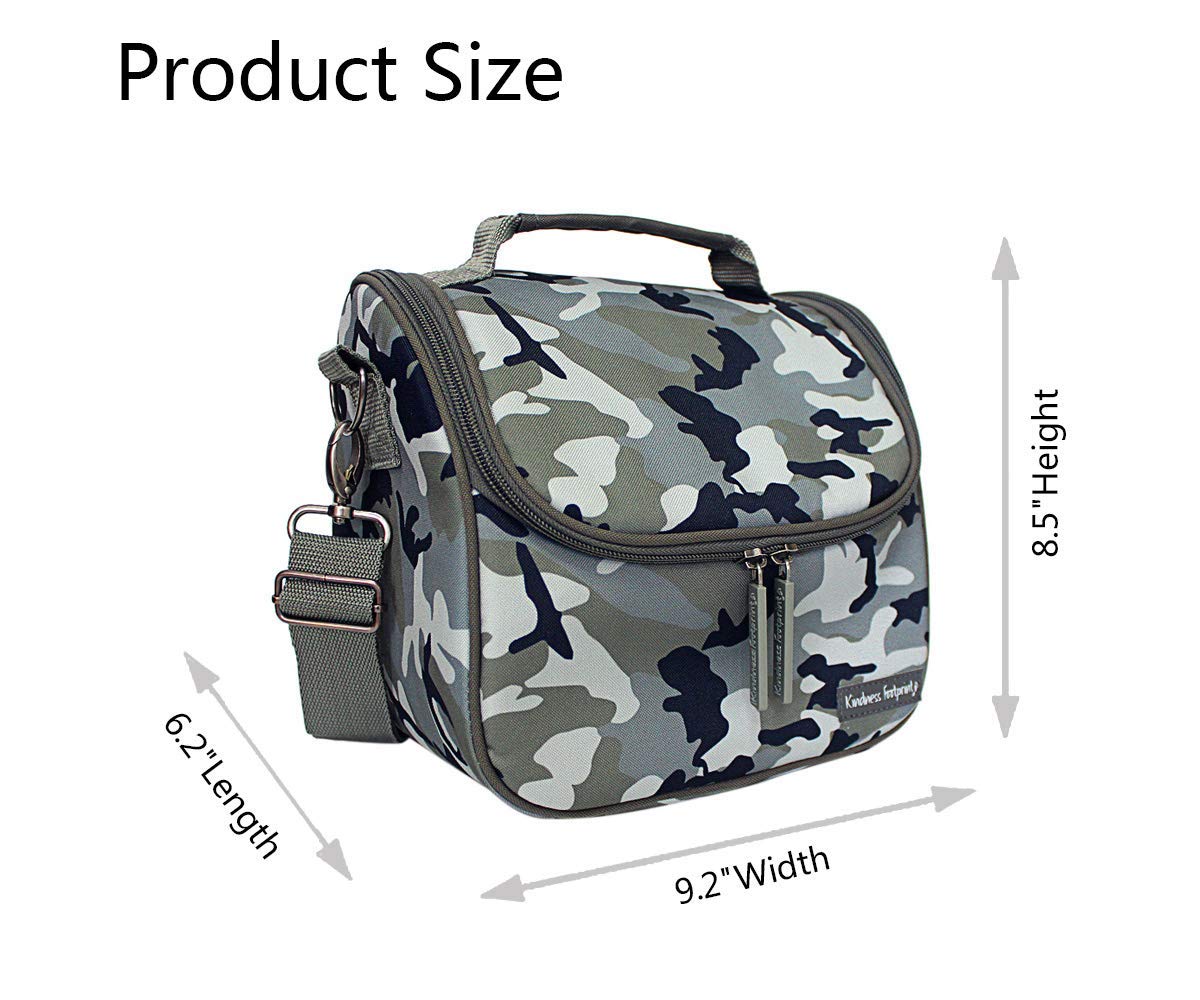 Kindness Footprint Camo Lunch Bag Insulated Lunch Box Detachable Adjustable Strap… (Camo Grey)