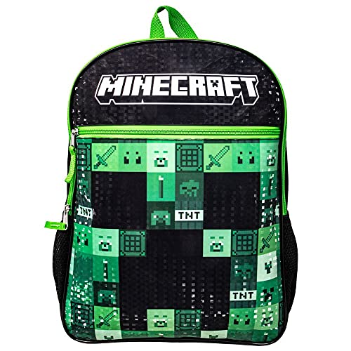 Game Party Minecraft Backpack with Lunch Box Set for Kids - Bundle with 16” Minecraft Backpack, Lunch Bag, Water Bottle, Decals, More | Minecraft Backpack for Boys.