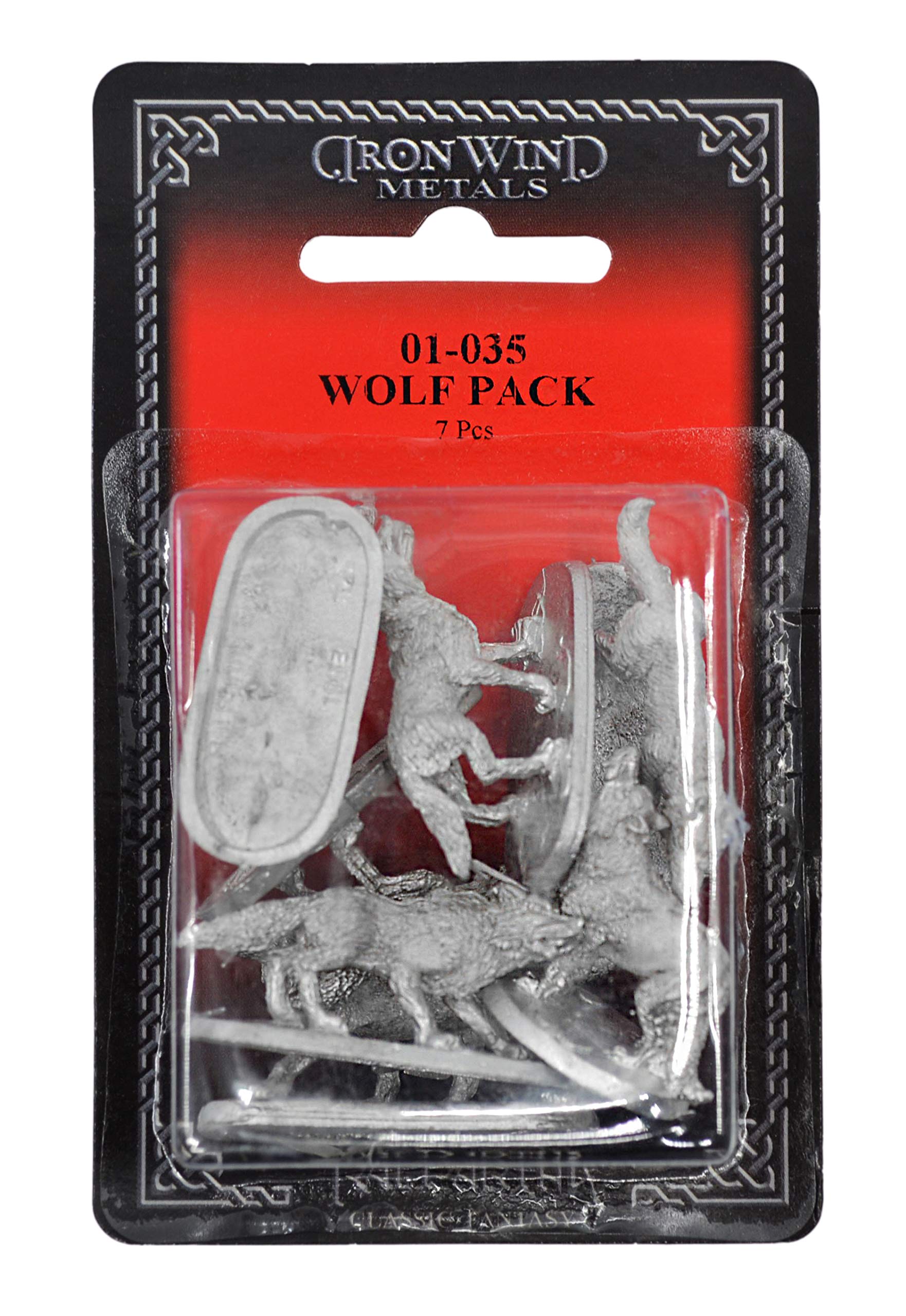 IRON WIND METALS 7 Piece Wolf Pack Set - 100% Lead-Free Pewter - Classic Fantasy Miniatures for 28mm Table Top Games - Made in USA - RAL Partha Miniatures