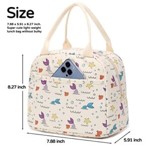 Lunch Bag Kids Girls Women Mermaid Lunchbag Cute Insulated Teens Cooler Tote Bag Reusable Adult Thermal Lunch Box for School Work Travel Picnic Hiking Beach (Beige)