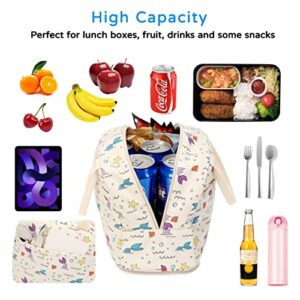 Lunch Bag Kids Girls Women Mermaid Lunchbag Cute Insulated Teens Cooler Tote Bag Reusable Adult Thermal Lunch Box for School Work Travel Picnic Hiking Beach (Beige)