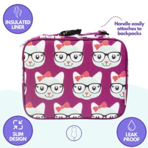 Bentology Kids Lunch Bag Set (Kitty) w Reusable Hard Ice Pack and Double-Insulated Food Jar - Perfect Lunchbox Kits for Girls Back to School