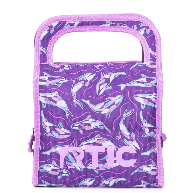 RTIC Ice Lunch Bag, Freezable For Women, Men and Kids, Reusable Durable Fabric, Food Safe BPA Free Gel, Cooler Lunch Bags for On The Go Meals, Commuters Students, 8.25” x 7.5”, Purple Orcas