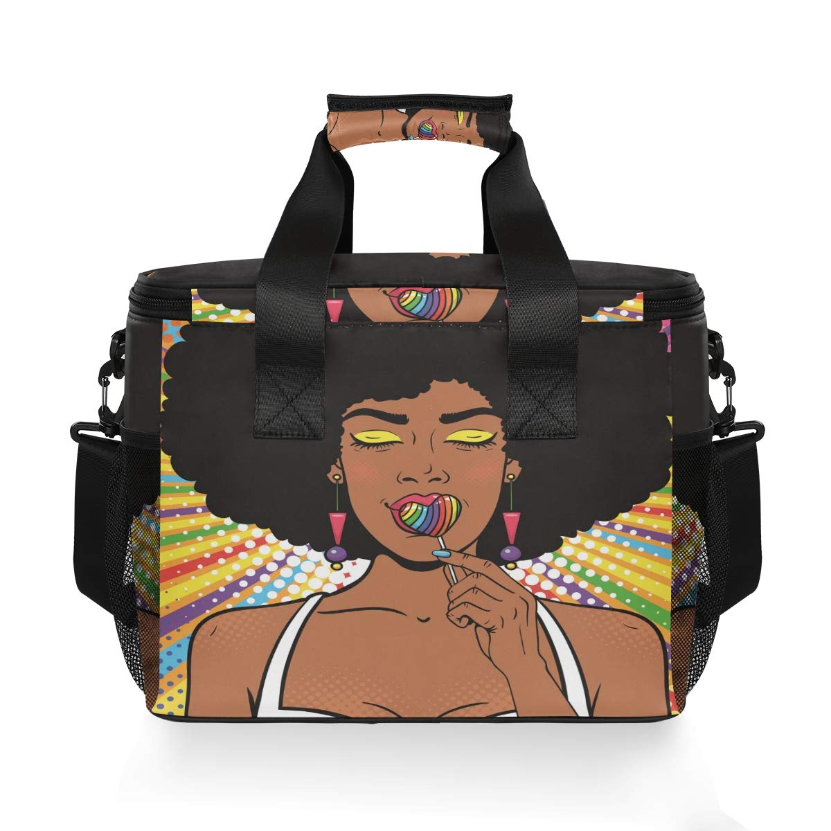 ALAZA African American Woman with Afro Hair Large Capacity Cooler Tote Insulated Lunch Bag Lunch Cooler Bag