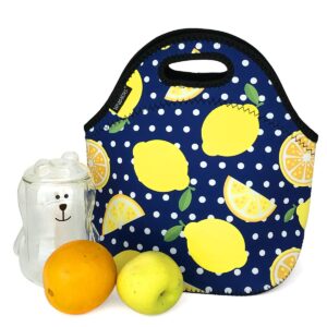 allydrew Insulated Neoprene Lunch Bag Zipper Lunch Box Tote, Lemons