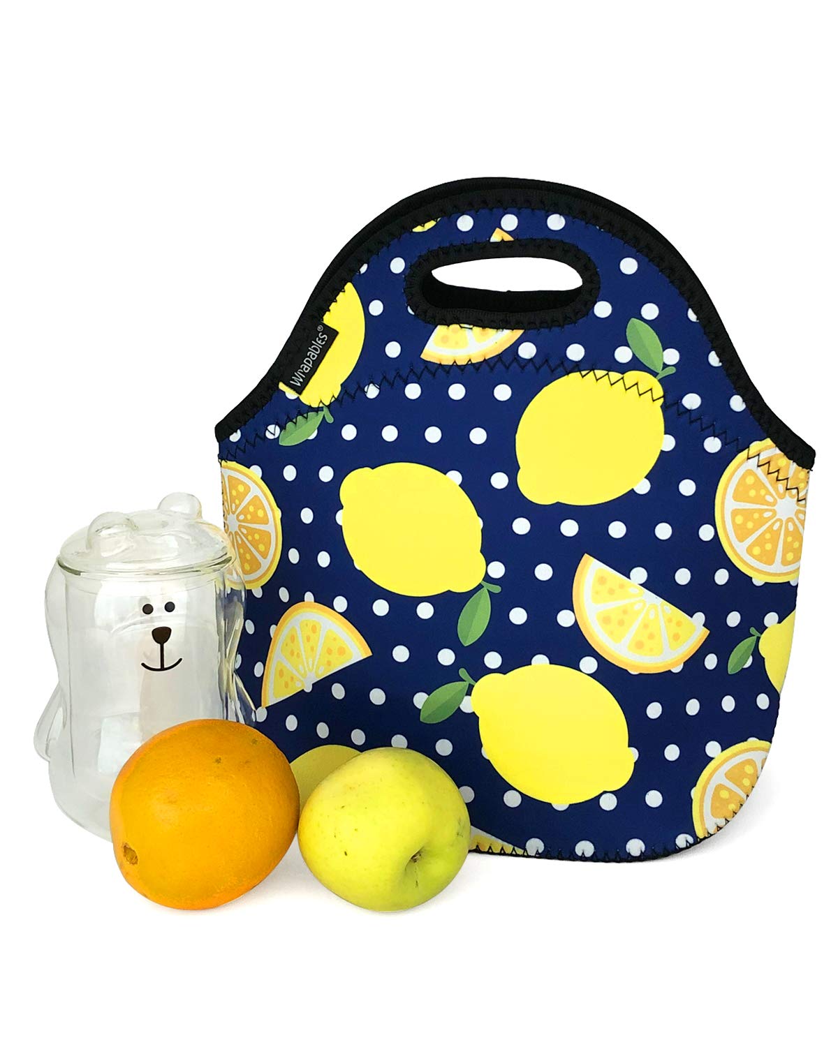 allydrew Insulated Neoprene Lunch Bag Zipper Lunch Box Tote, Lemons