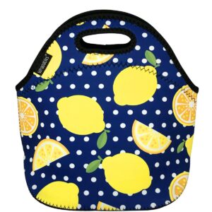 allydrew Insulated Neoprene Lunch Bag Zipper Lunch Box Tote, Lemons