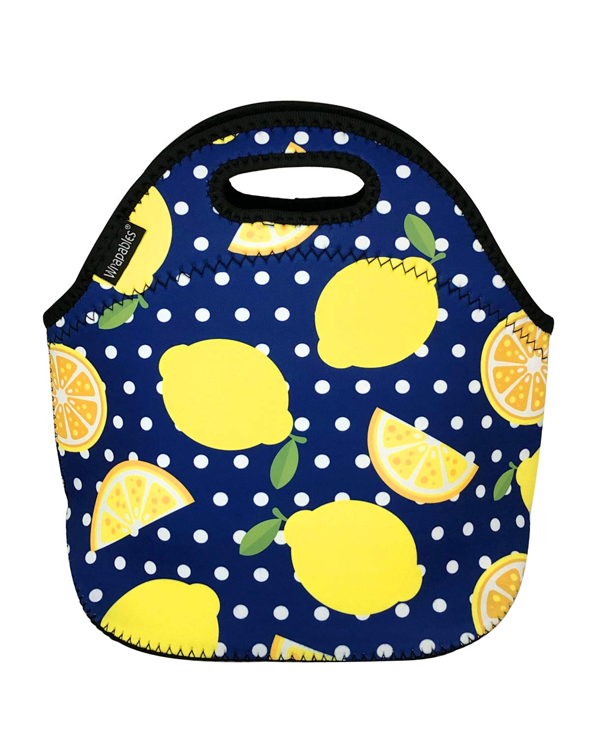 allydrew Insulated Neoprene Lunch Bag Zipper Lunch Box Tote, Lemons