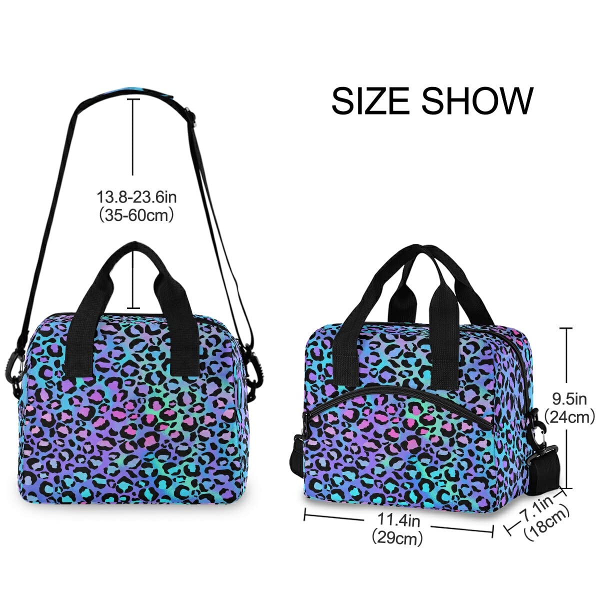 MNSRUU Insulated Lunch Bag Bright Neon Gradient Leopard Lunch Tote Reusable Cooler Bag Container with Adjustable Shoulder Strap