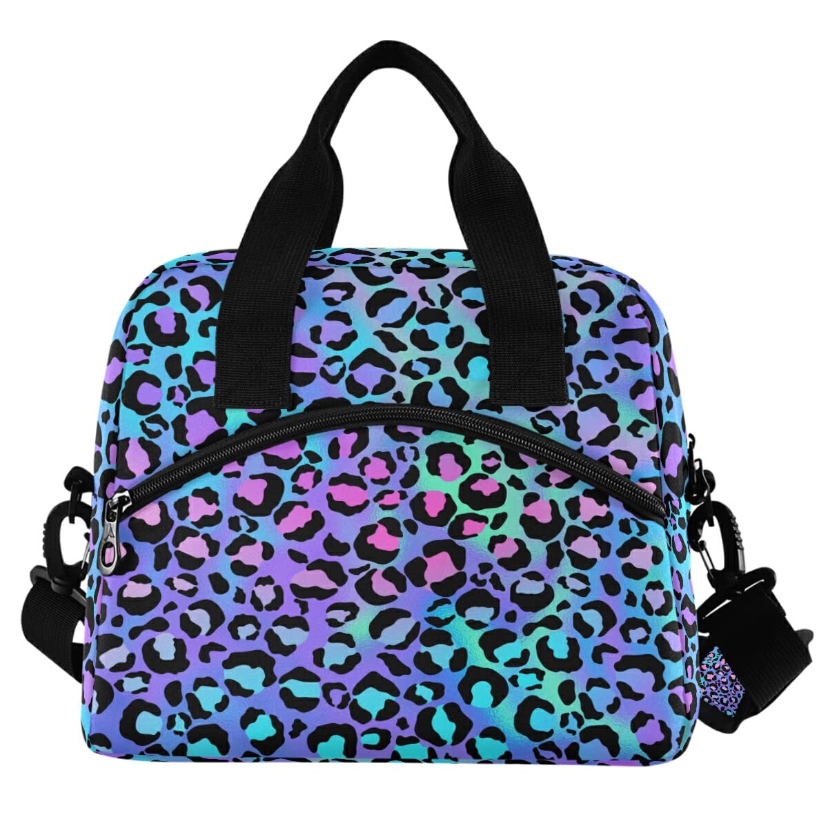 MNSRUU Insulated Lunch Bag Bright Neon Gradient Leopard Lunch Tote Reusable Cooler Bag Container with Adjustable Shoulder Strap