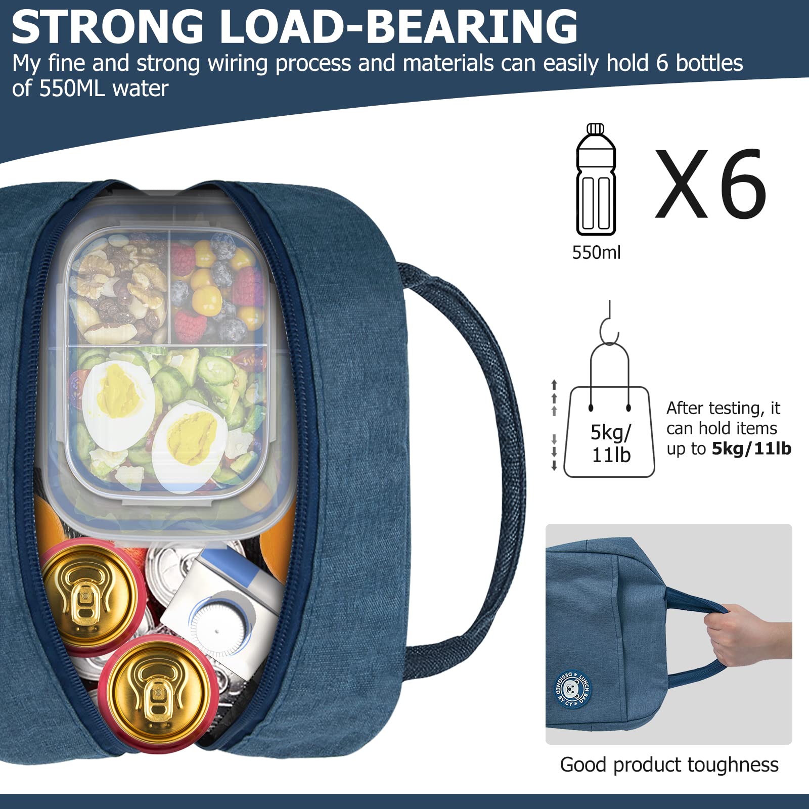 AURUZA Insulated Lunch Bag Reusable Large Lunch Box for Men/Women, Leakproof Cooler Tote Portable Lunch Bag