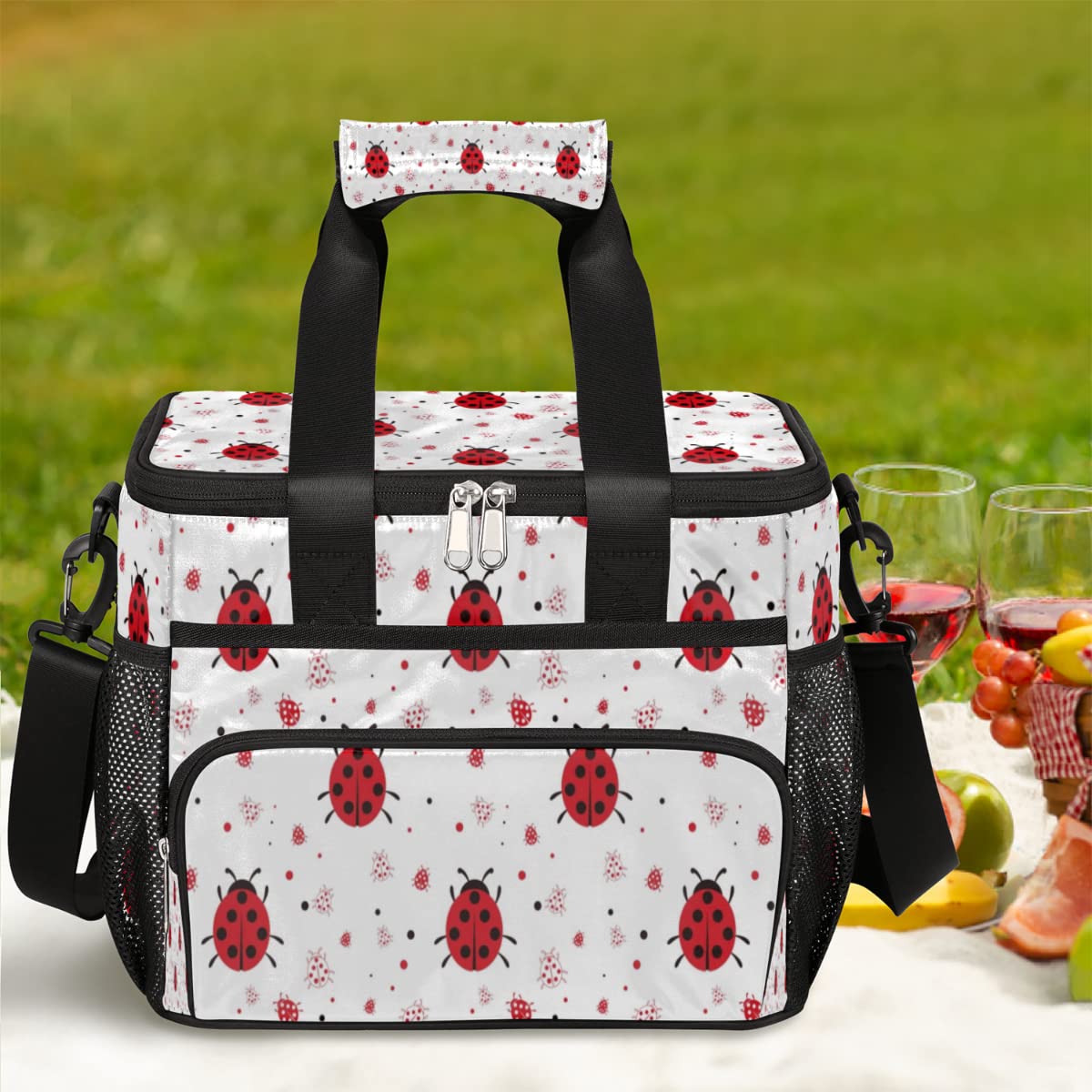 YoCosy Insulated Cooler Lunch Bag Red Ladybugs Cute Lunch Box Leakproof Large Tote Bag Reusable for Women Men Picnic Travel (15L)