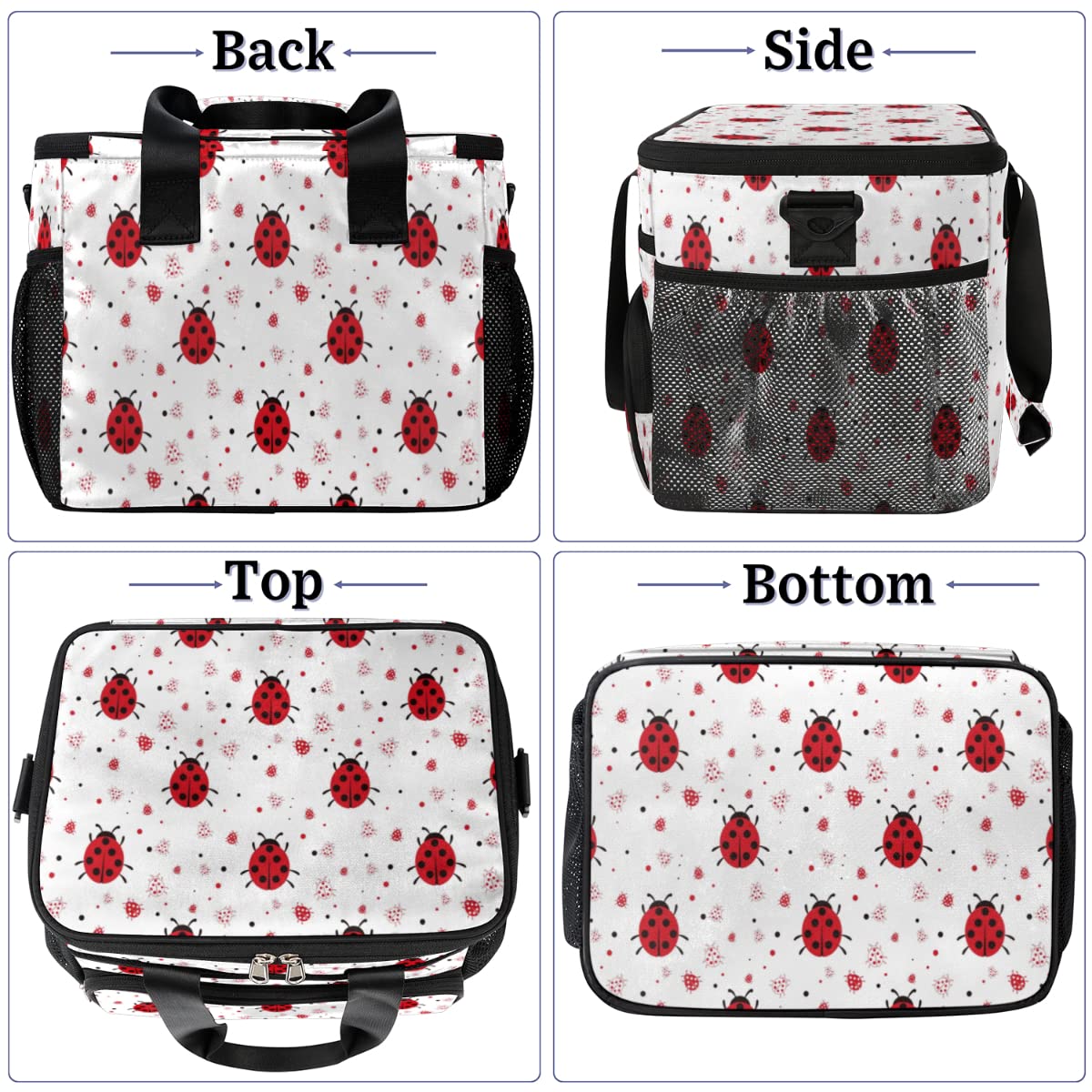 YoCosy Insulated Cooler Lunch Bag Red Ladybugs Cute Lunch Box Leakproof Large Tote Bag Reusable for Women Men Picnic Travel (15L)