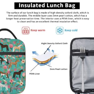 Horse And Flower Lunch Box Insulated Lunch Bags Zipper Lunch Bag Cooler Tote Bag For Teens Men Women Office Picnic