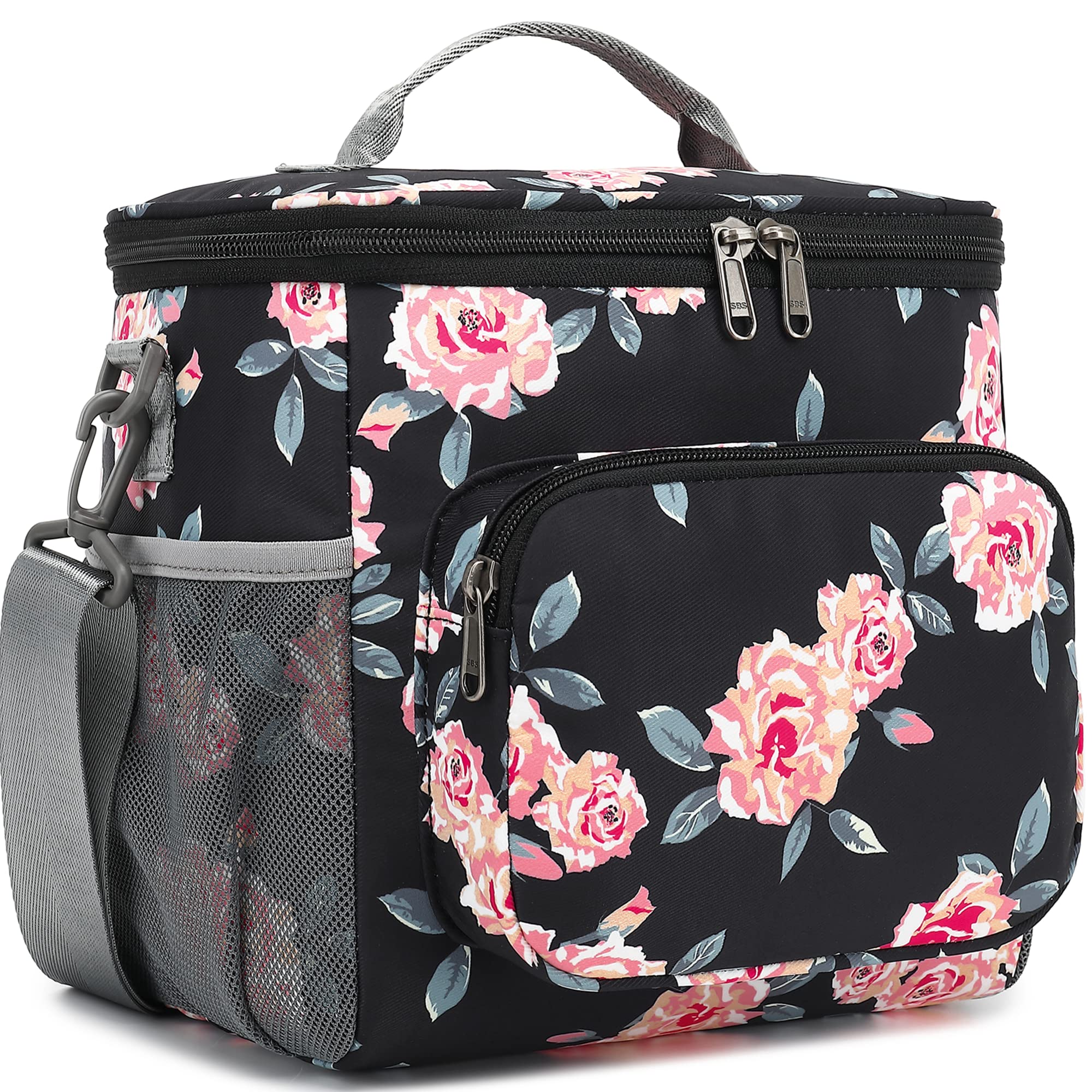 TOPERIN Lunch Box Insulated Lunch Bag for Women Lunch Tote Bag Floral Black 1