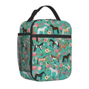 Horse And Flower Lunch Box Insulated Lunch Bags Zipper Lunch Bag Cooler Tote Bag For Teens Men Women Office Picnic