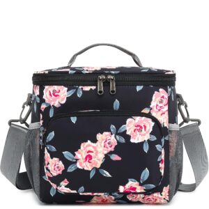 TOPERIN Lunch Box Insulated Lunch Bag for Women Lunch Tote Bag Floral Black 1