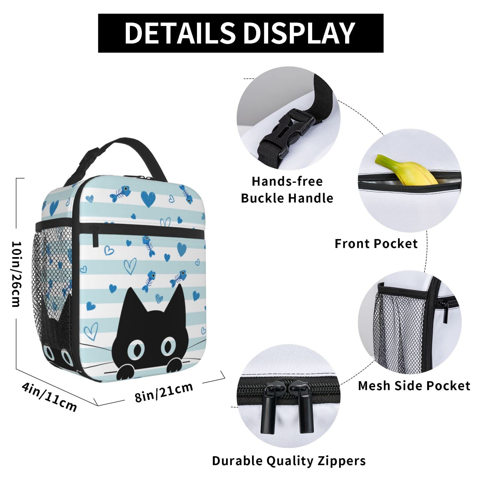 famliihw Black Cat Lunch Box Reusable Insulated Lunch Bag Thermal Cooler Tote For Boys Girls Teen School Men Women Picnic Travel Hiking