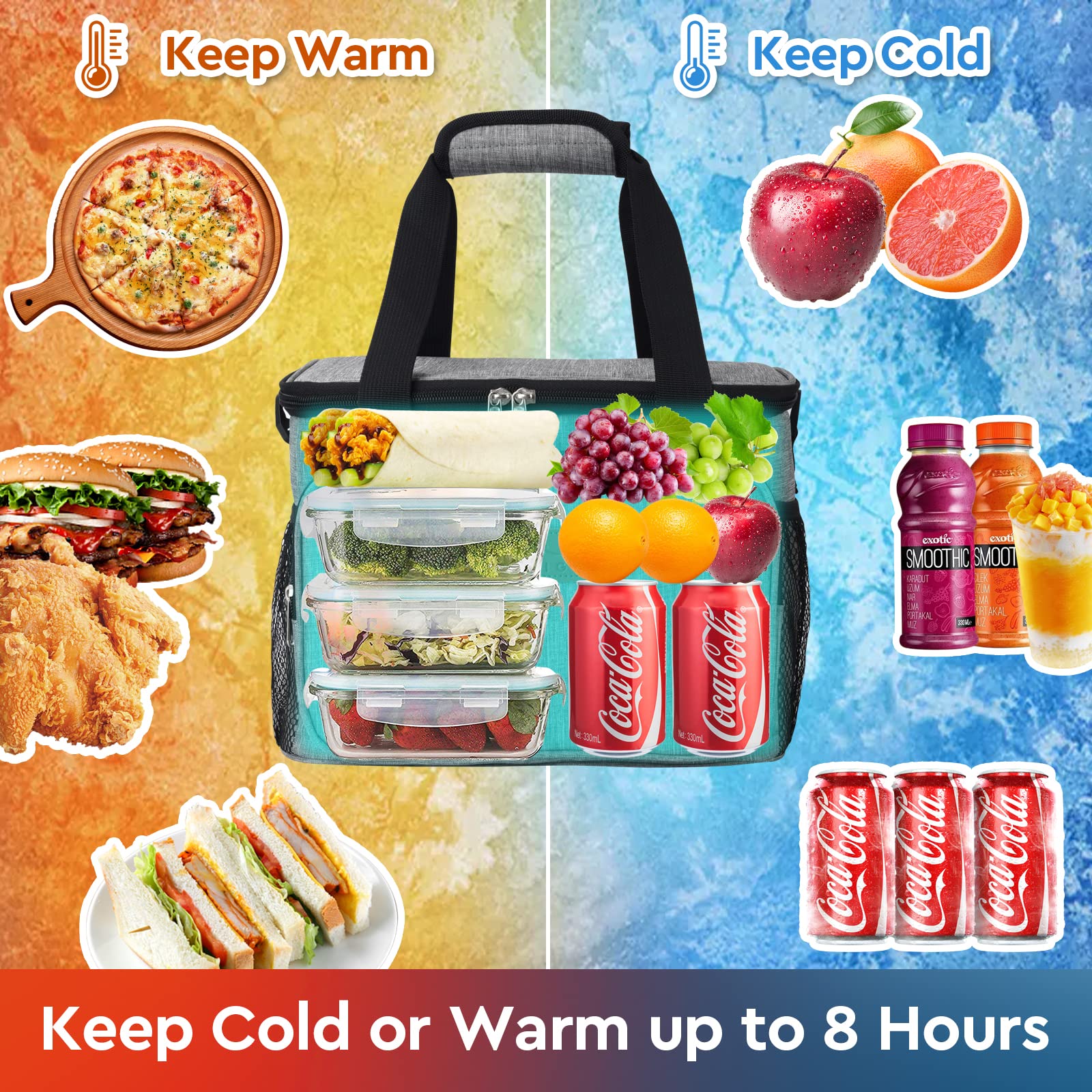 Filligs Insulate Lunch Bag for Women/Men - 24-Can Cooling Thermal Lunch Food Box With Removable Shoulder Strap with Side Pockets - Leakproof Cooler Tote Bag - Loncheras Para Hombres De Trabajo