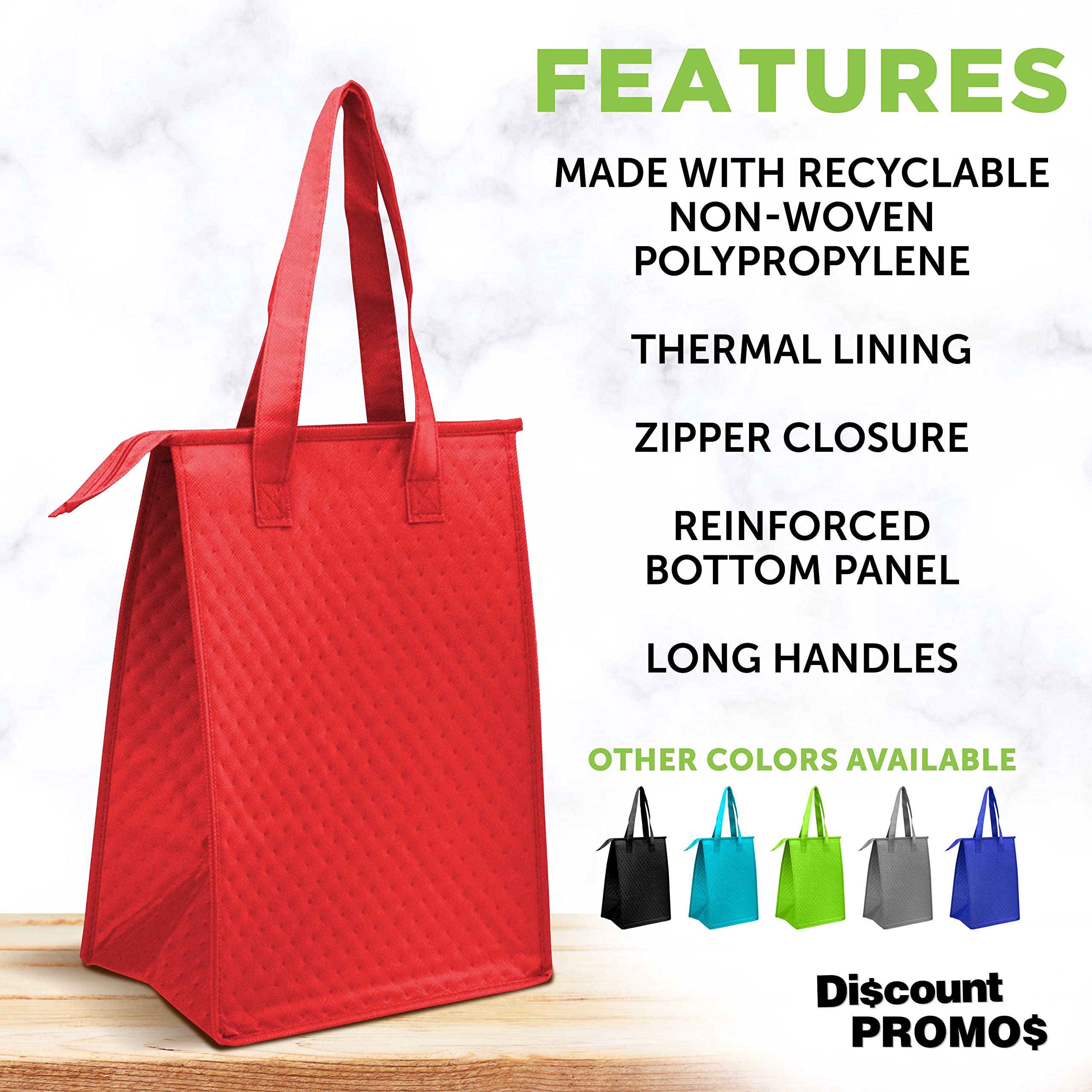 Zipper Insulated Lunch Tote Bags Set of 10, Bulk Pack - Perfect for Work, Travel, Outdoor Events - Red