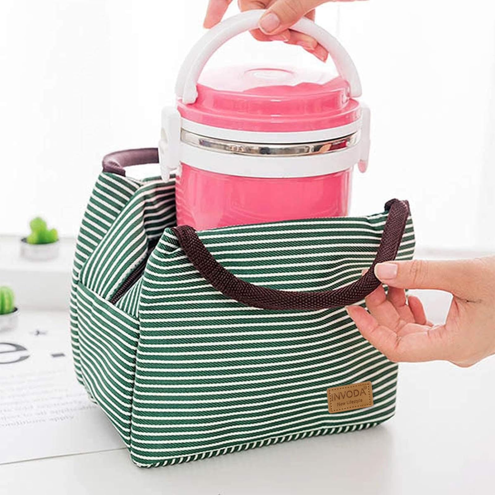 Lunch Bags Reusable Lunch Tote Bags Portable Lunch Cooler Bag Lunch Holder Insulated Lunch Box Bag for Picnic Office Beach (Green)