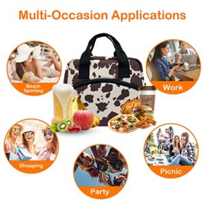 Brown Cow Lunch Bag Insulated Lunch Box Bags for Women Adult, Reusable Leakproof Cooler Lunch Tote Bag with Adjustable Shoulder Strap for Office Work Travel Picnic Beach, Large