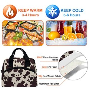 Brown Cow Lunch Bag Insulated Lunch Box Bags for Women Adult, Reusable Leakproof Cooler Lunch Tote Bag with Adjustable Shoulder Strap for Office Work Travel Picnic Beach, Large